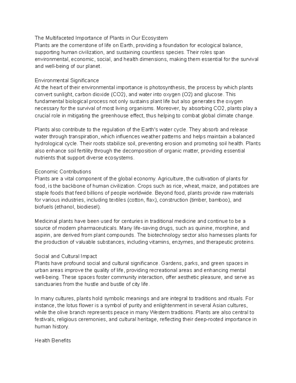 11111111111 - essay - The Multifaceted Importance of Plants in Our ...