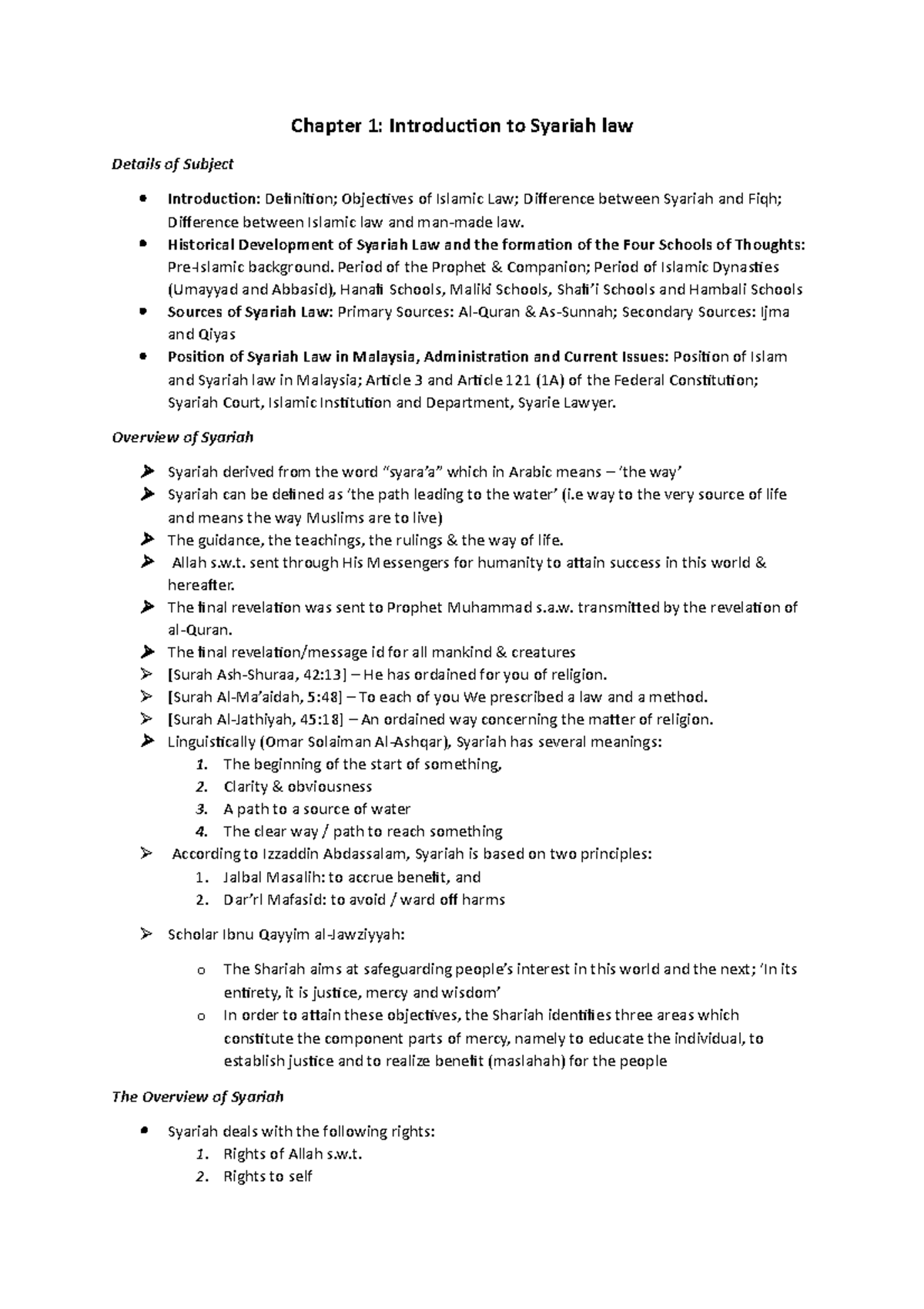 Chp 1 Shariah an overview - Chapter 1: Introduction to Syariah law ...
