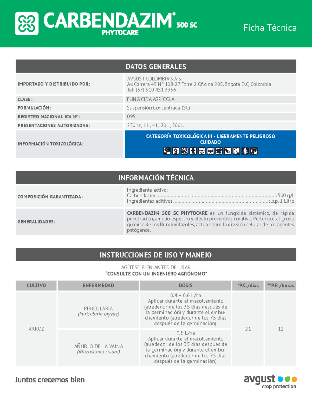 Carbendazim-500C-Ficha Técnica 2020 CO - IMPORTADO Y DISTRIBUIDO POR ...