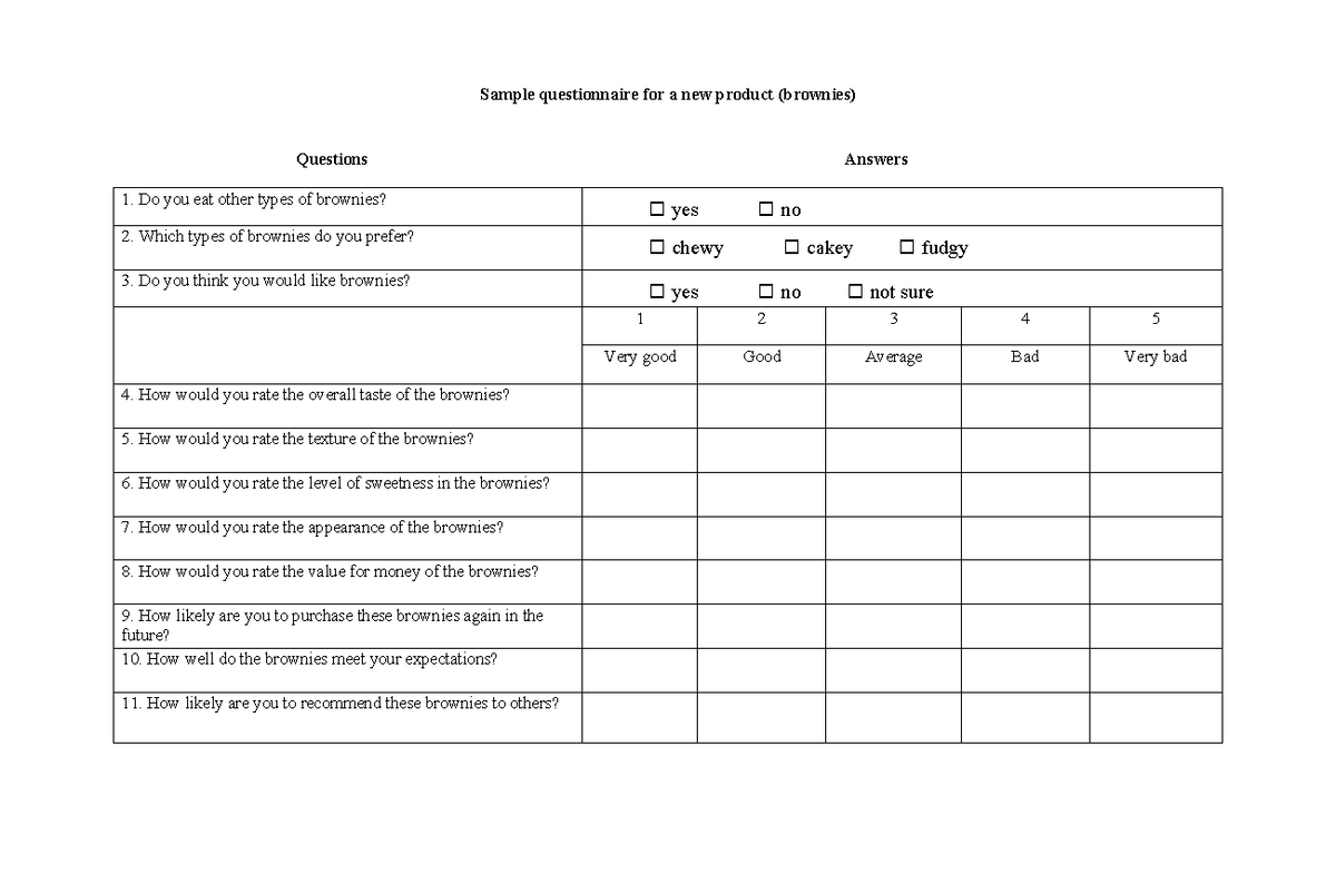 Entrepreneurship STEM XII-A - Sample questionnaire for a new product ...
