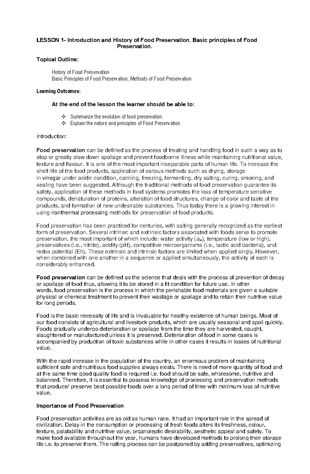 Evolution of Food Preservation - LESSON 1- Introduction and History of Food Preservation. Basic ...