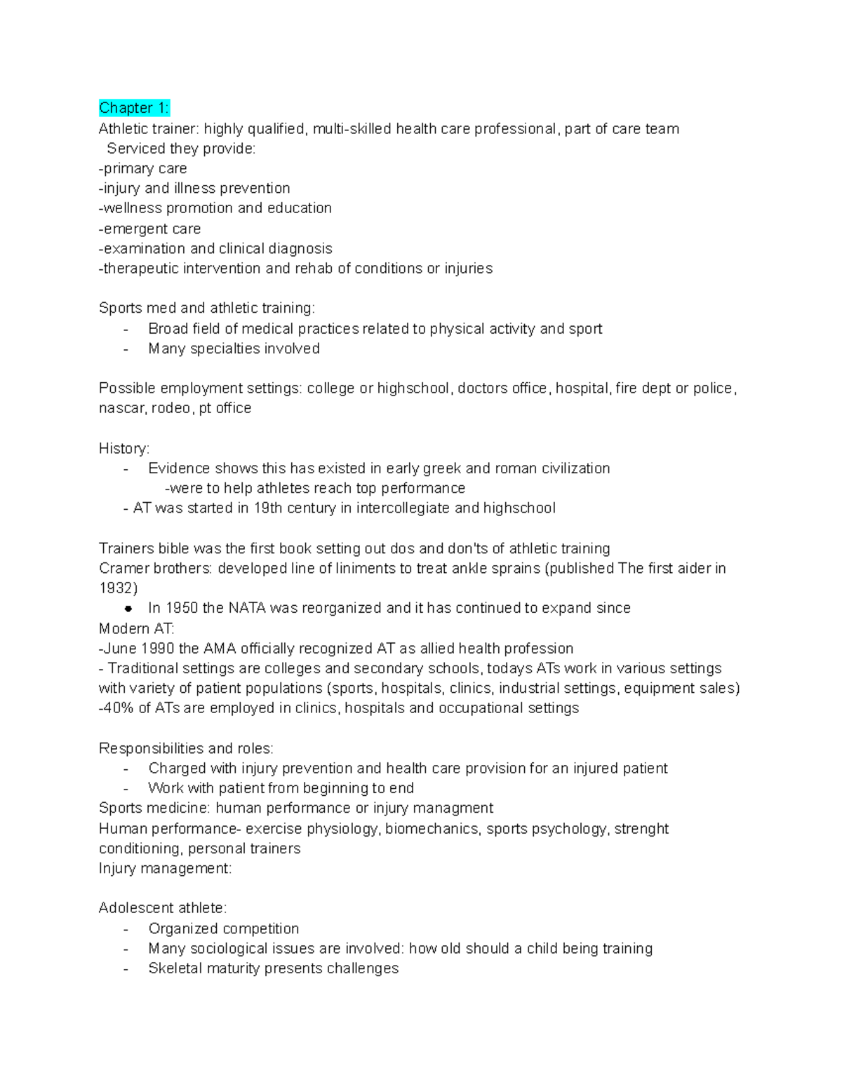 Intro to AT 1 - Chapter one and two notes. Study for exam one ...