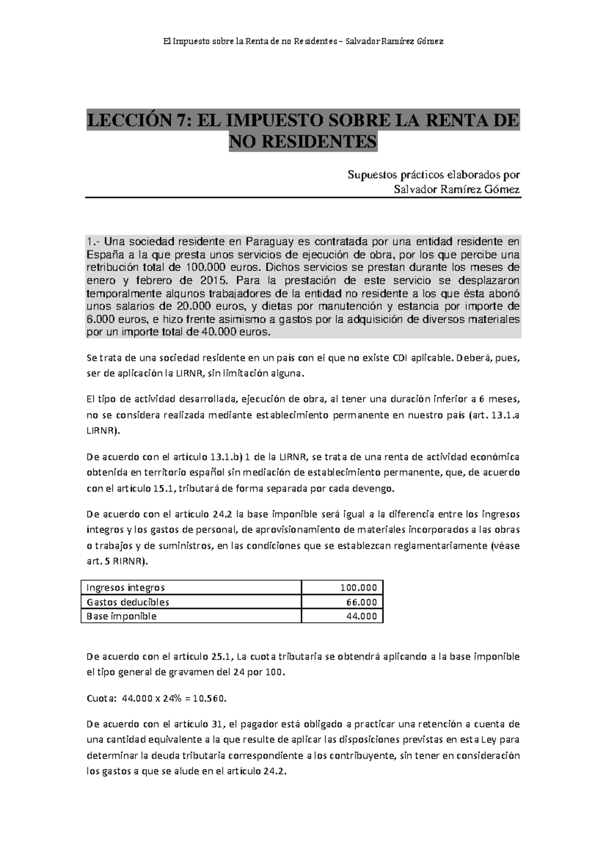 IRNR casos - Ejercicios IRNR resueltos - LECCIÓN 7: EL IMPUESTO SOBRE ...