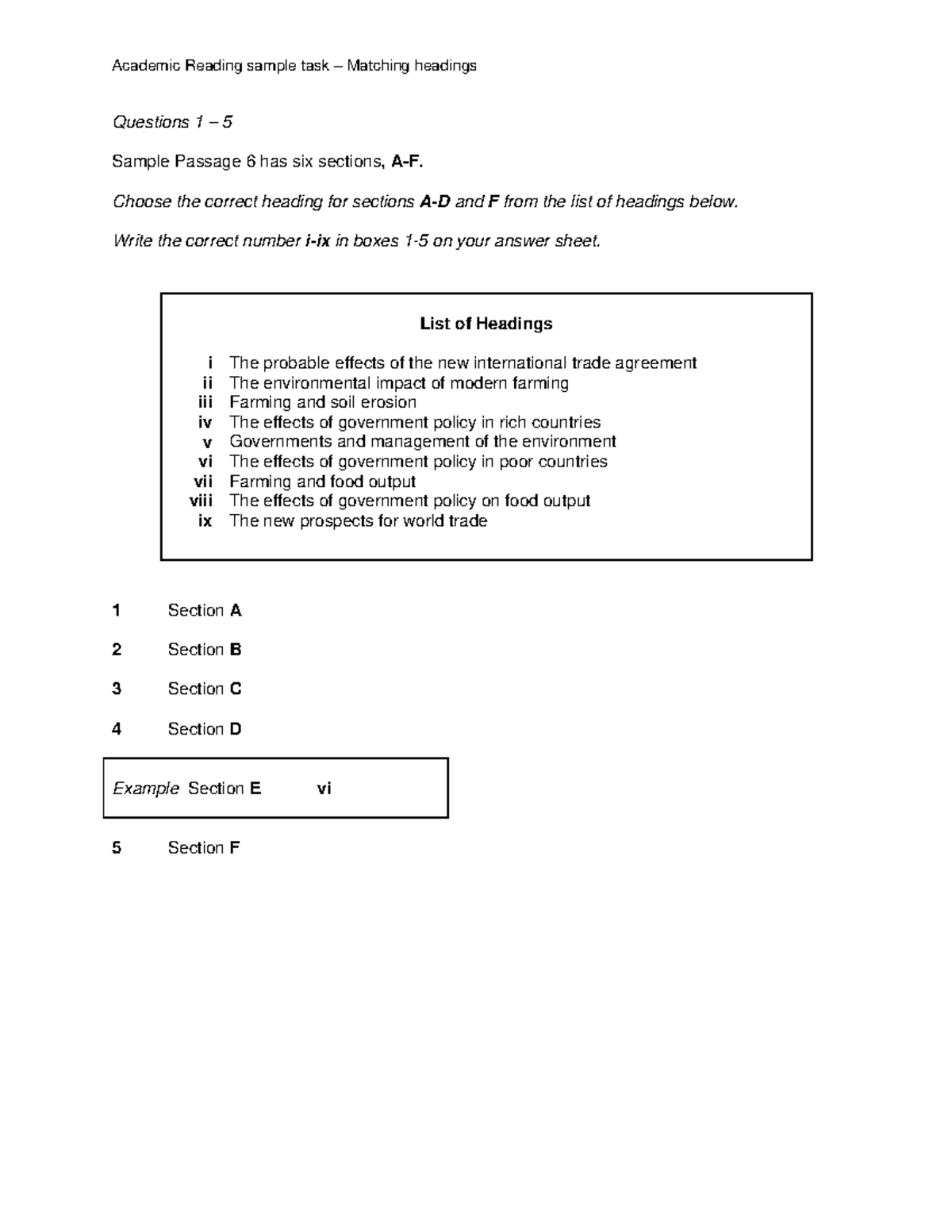 115016 Academic Reading sample task - Matching headings 2 - Questions 1 ...