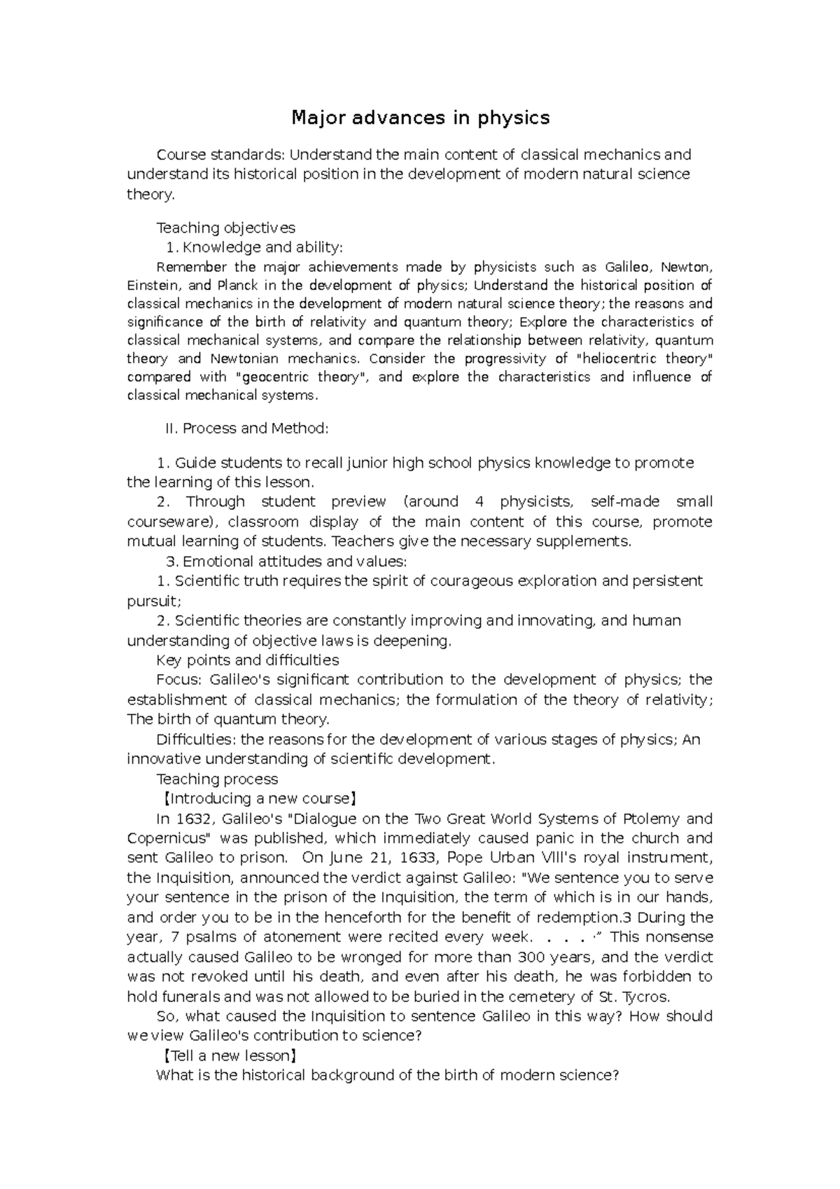 PHY 201 Major advances in physics - Major advances in physics Course ...