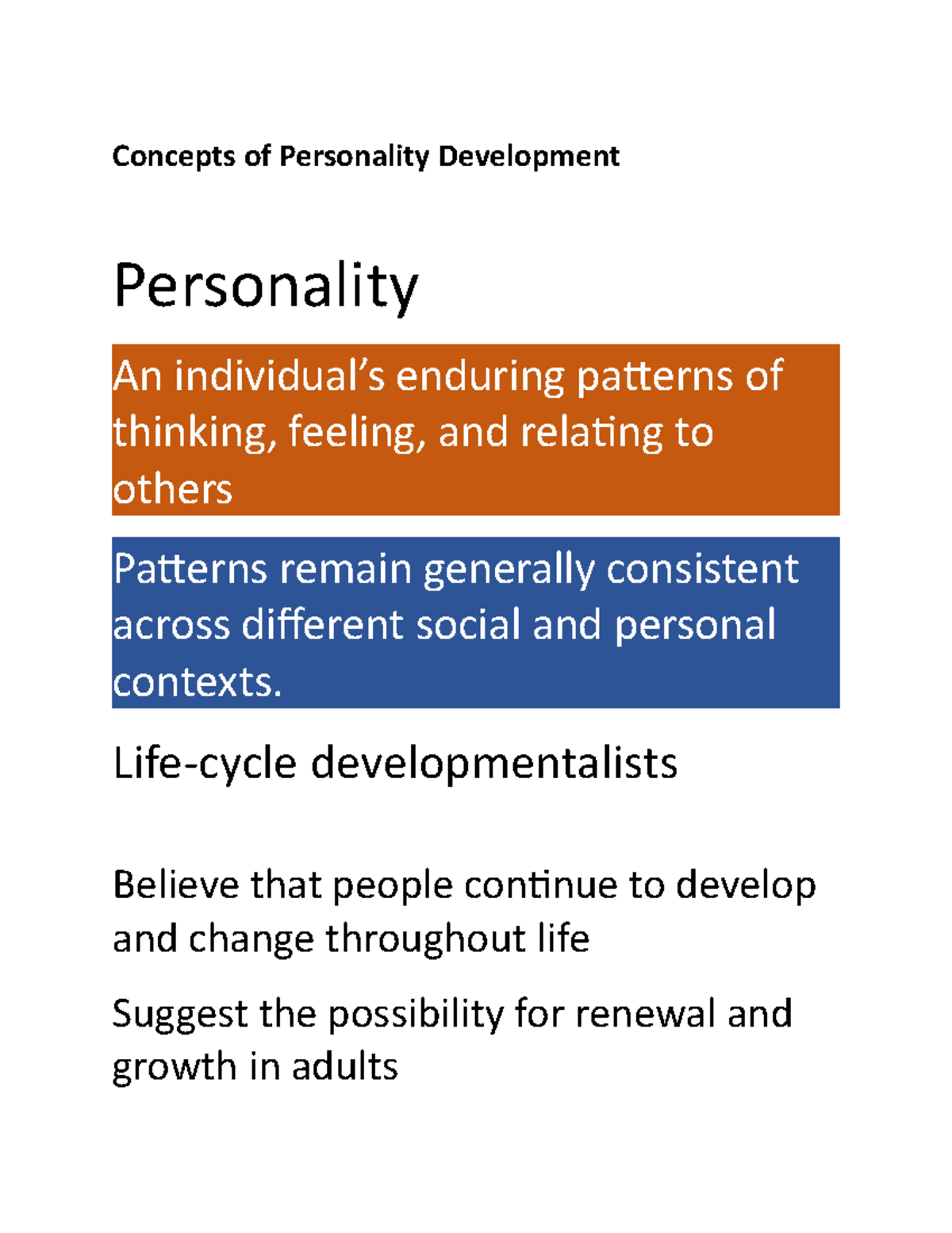 Concepts of Personality Development - Concepts of Personality ...