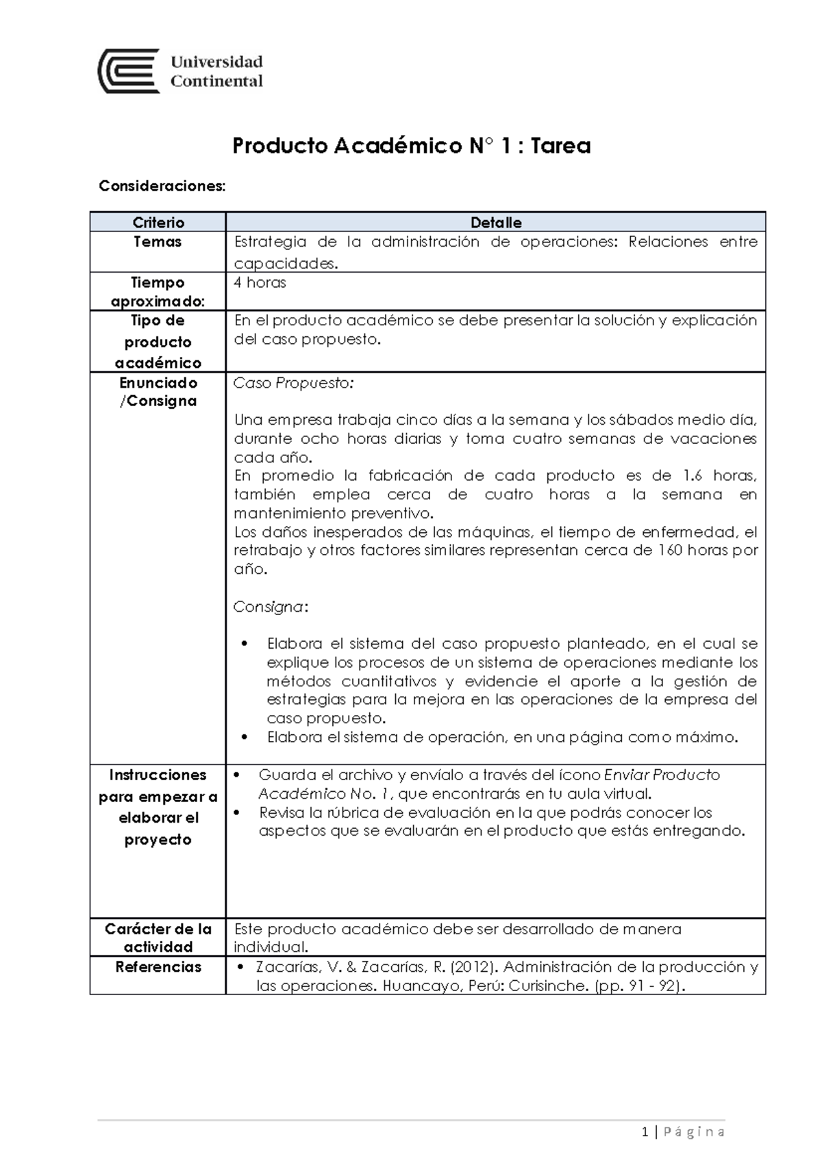 PA01 Tarea - vd x x - Producto Académico N° 1 : Tarea Consideraciones: Criterio Detalle Temas ...