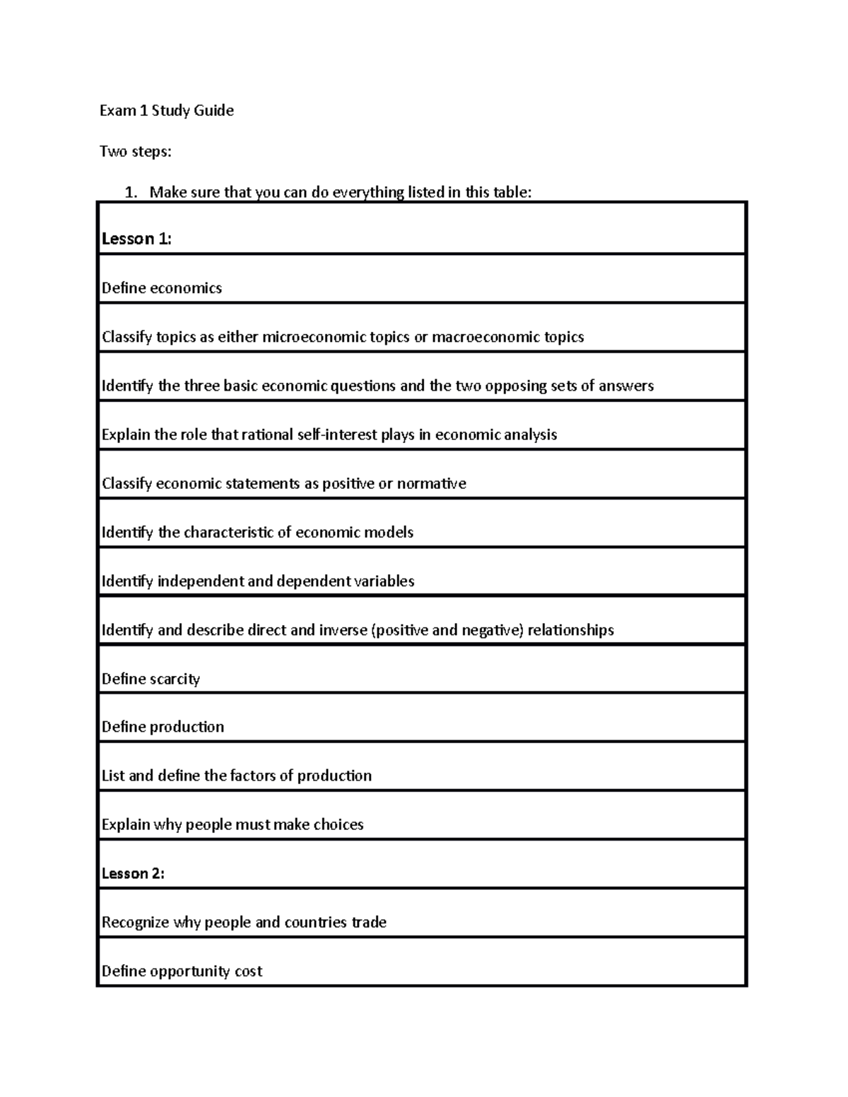 Exam 1 Study Guide - Exam 1 Study Guide Two steps: 1. Make sure that ...