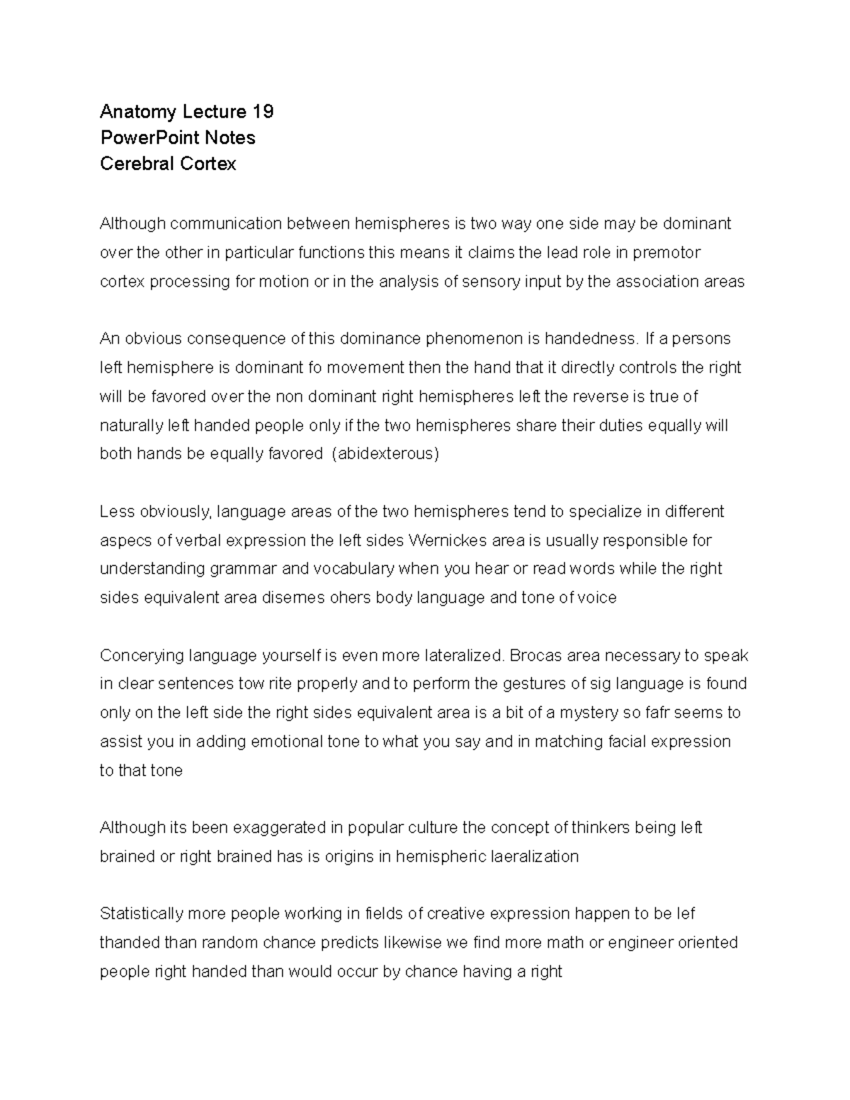 Anatomy Lecture 19 PowerPoint Notes - Anatomy Lecture 19 PowerPoint ...