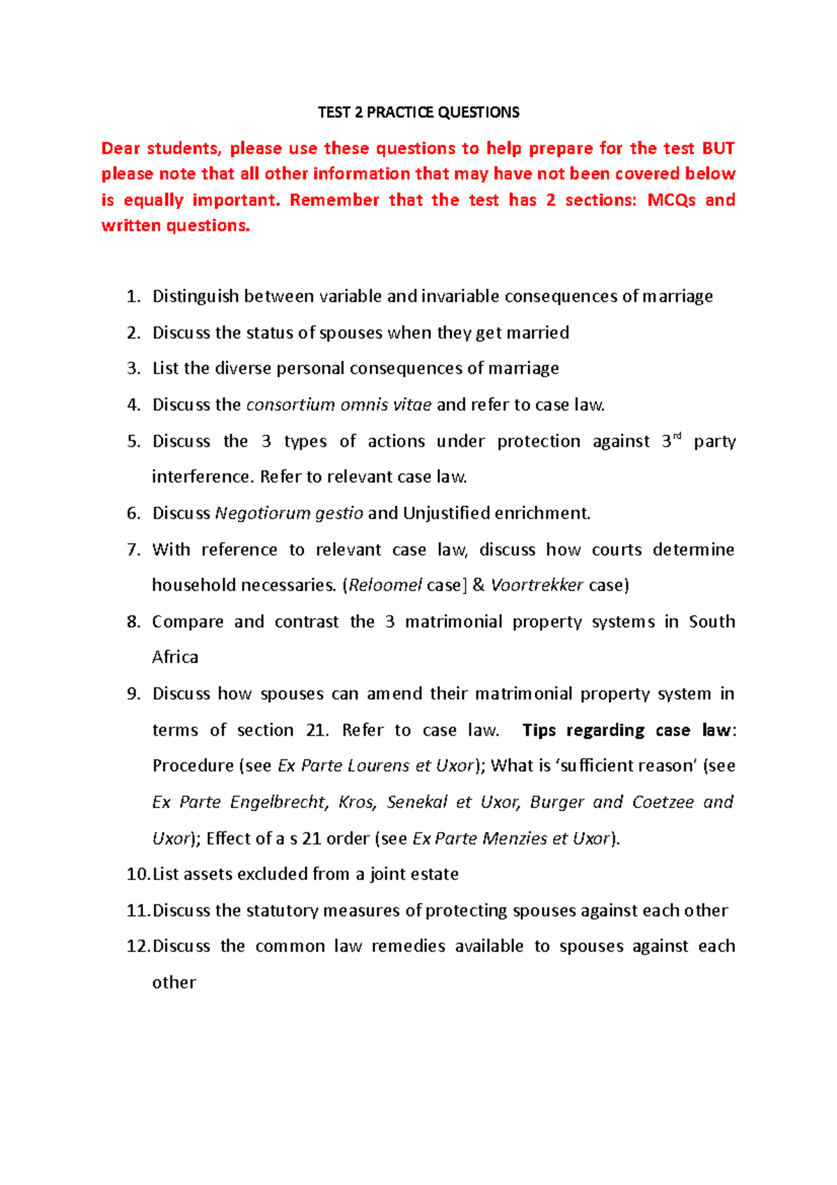 TEST 2 Practice Questions - TEST 2 PRACTICE QUESTIONS Dear students ...