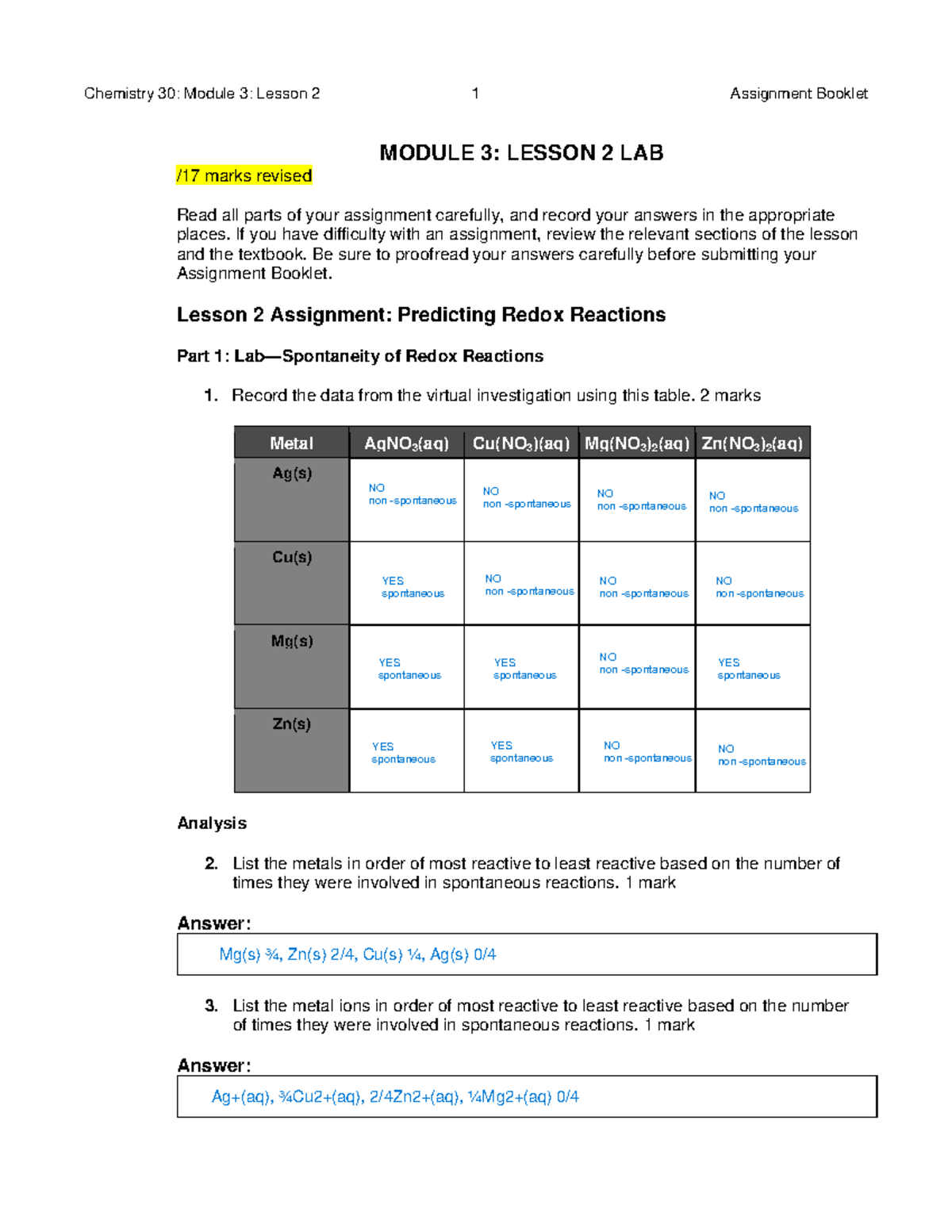 Module 3 Lesson 2 Lab - Chemistry 30: Module 3: Lesson 2 1 Assignment ...