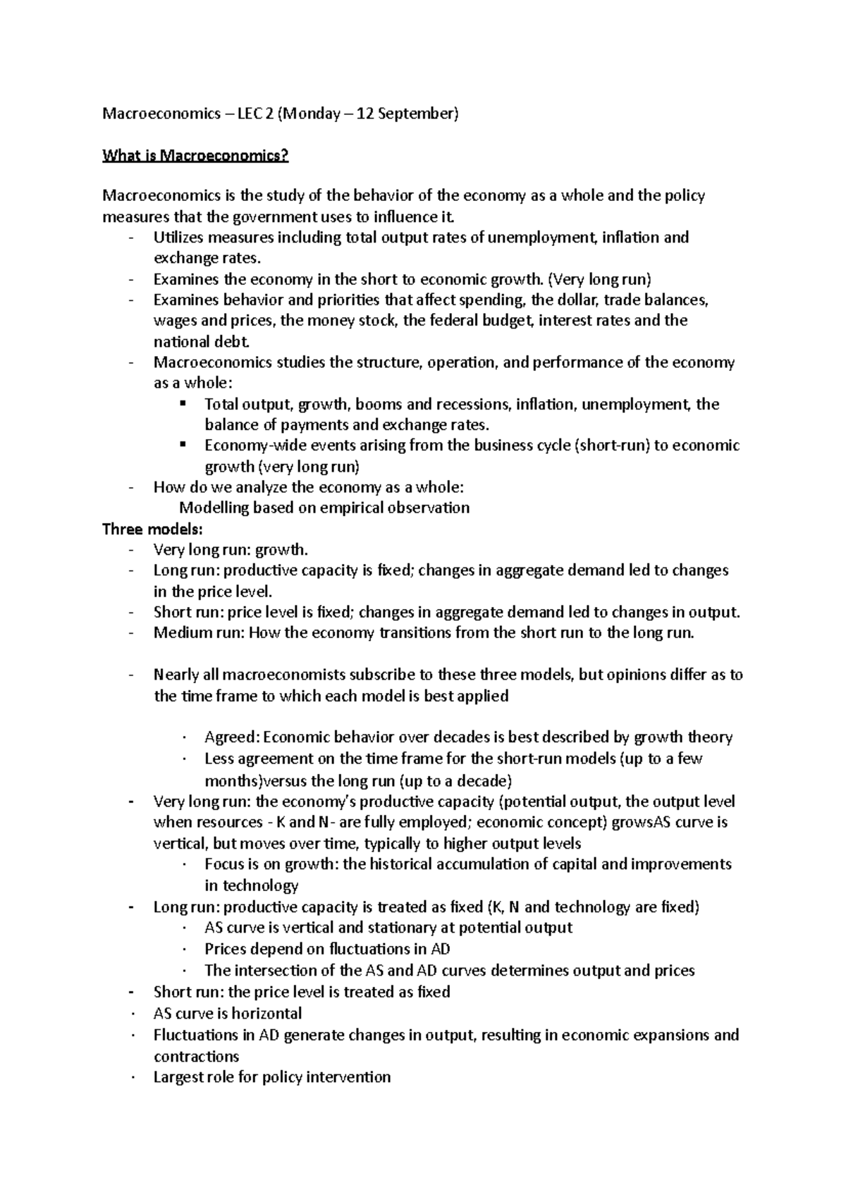 Chapter 1 - Introduction - Macroeconomics – LEC 2 (Monday – 12 ...
