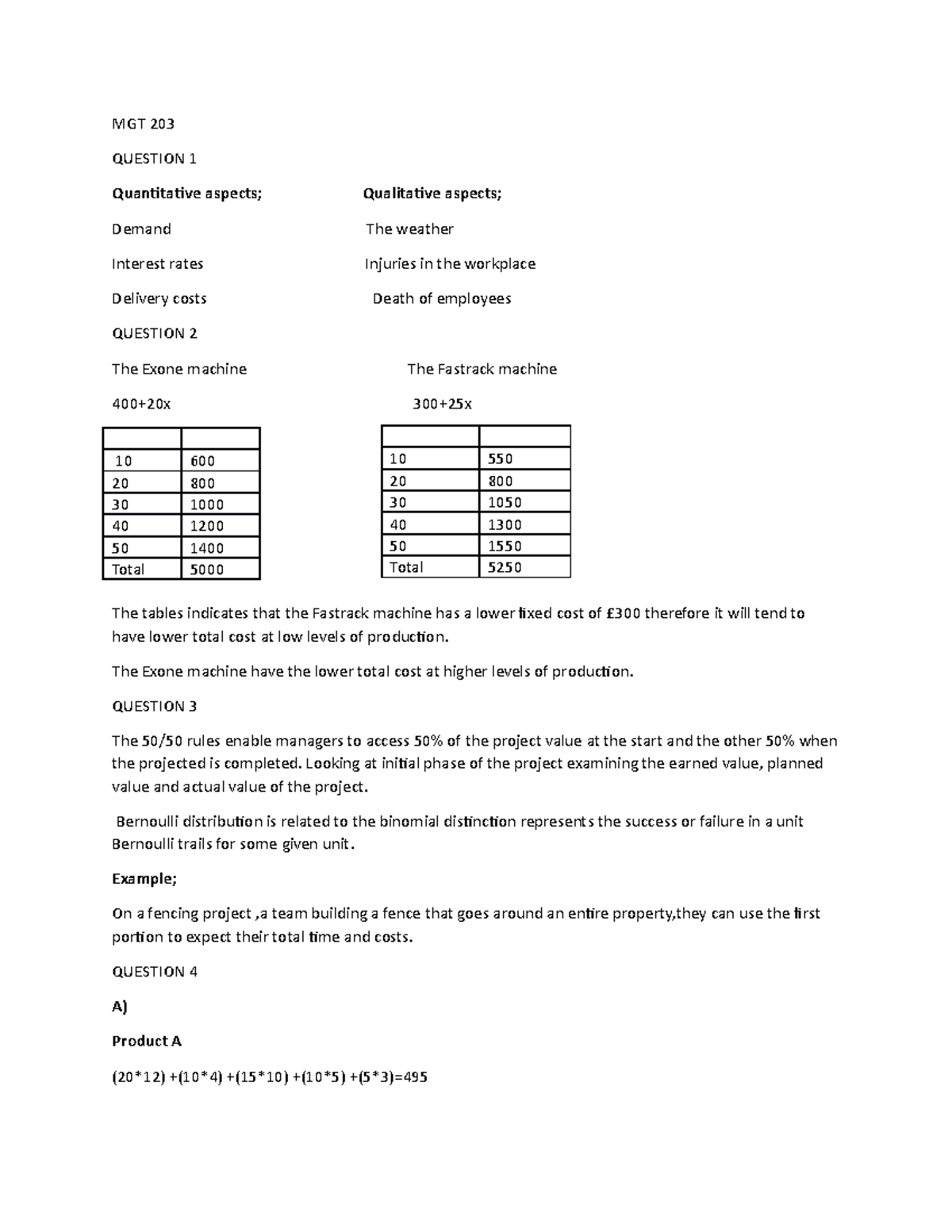MGT 2O3 TOTO - Copy - NICE - MGT 203 QUESTION 1 Quantitative aspects ...