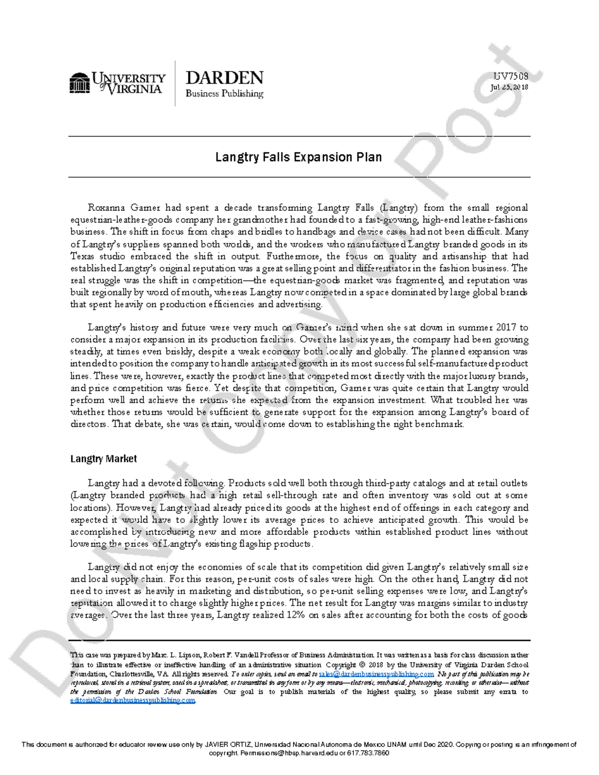 Langtry Falls Expansion Plan - Finanzas - UNAM - Studocu