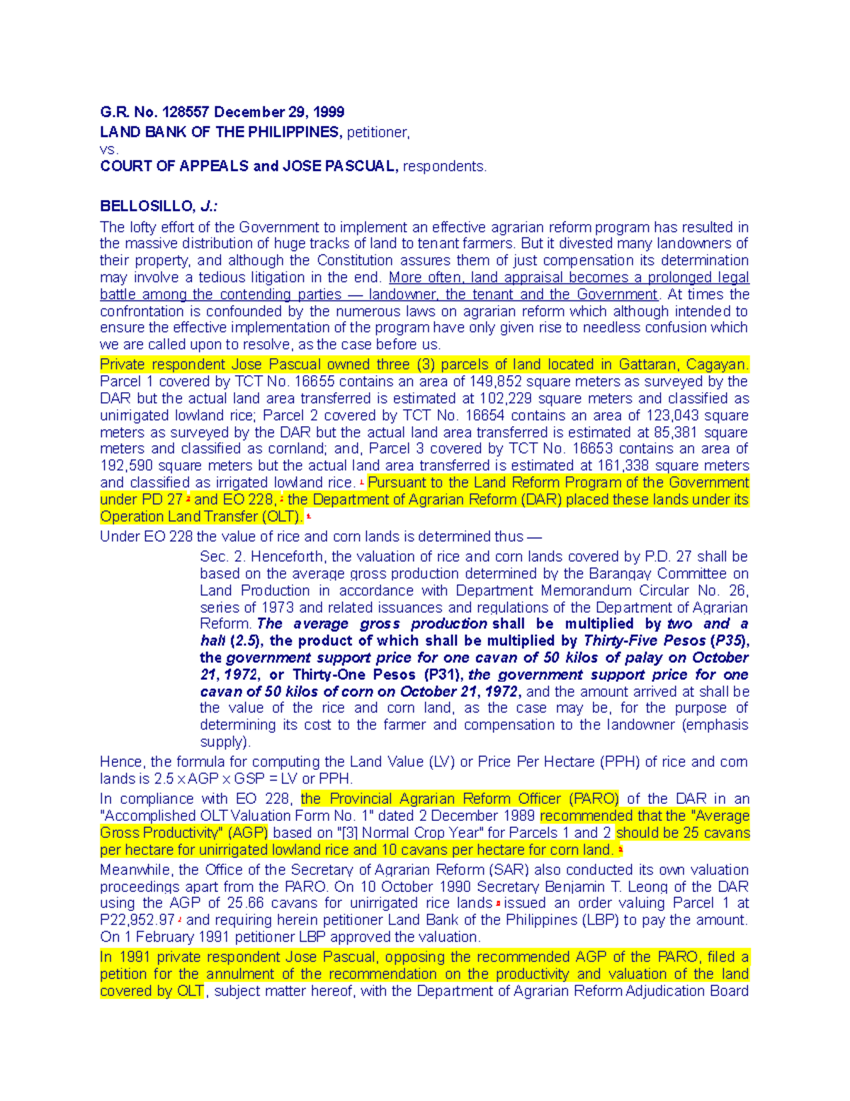 Agrarian Justice cases - G. No. 128557 December 29, 1999 LAND BANK OF ...