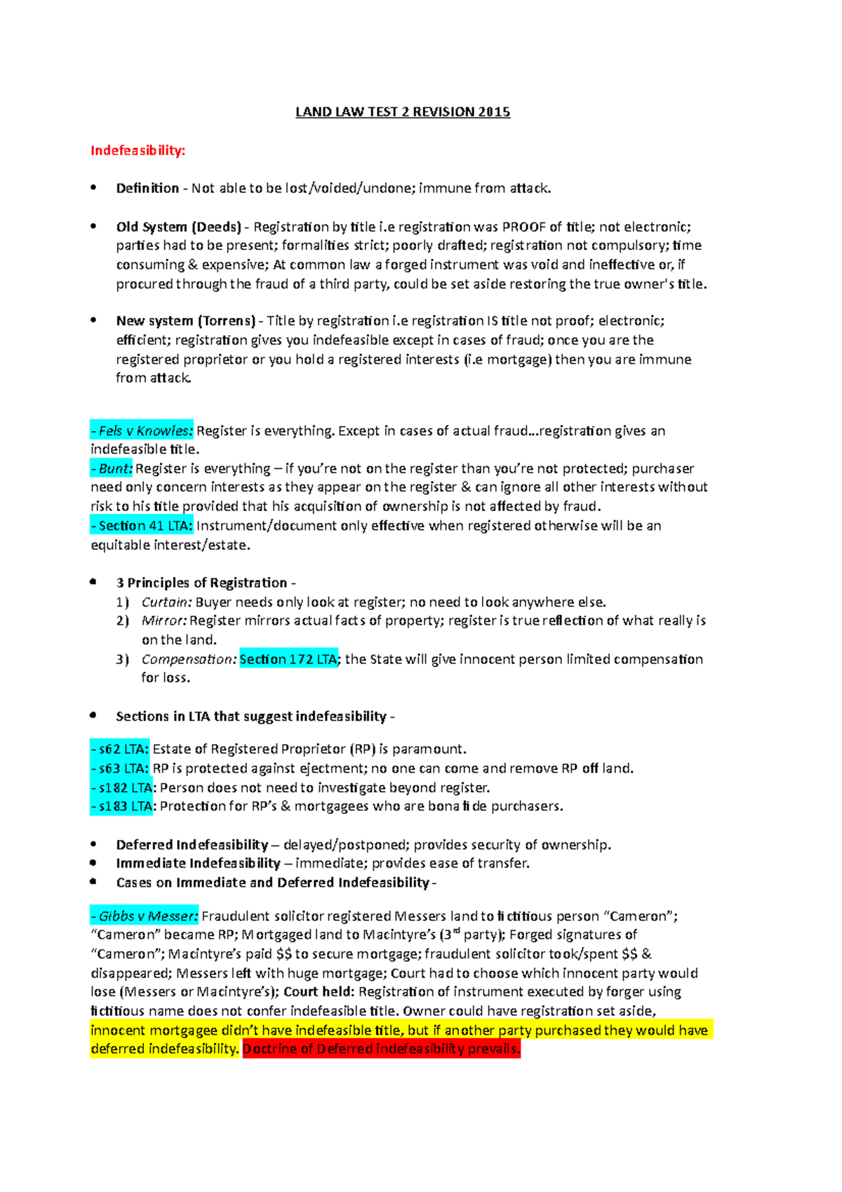 LAND LAW TEST 2 Revision 2015 - LAND LAW TEST 2 REVISION 2015 ...