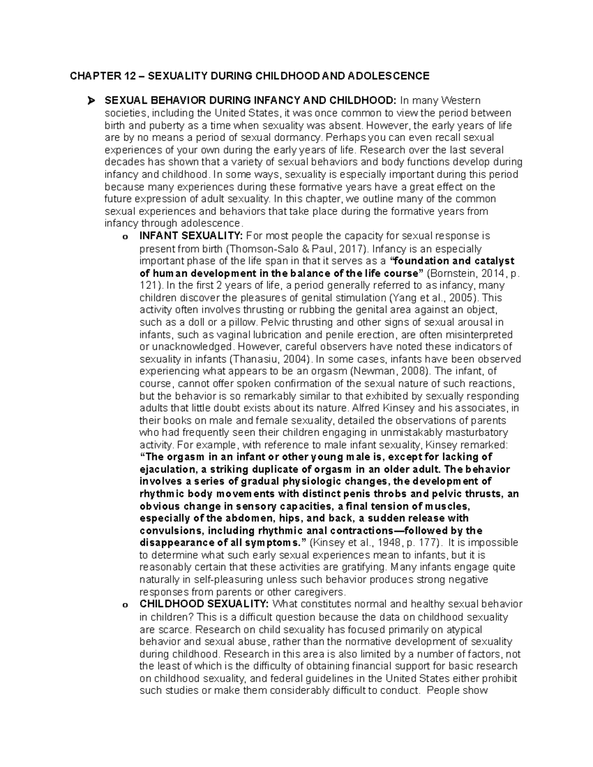 Chapter 12 HS Notes - CHAPTER 12 – SEXUALITY DURING CHILDHOOD AND ...