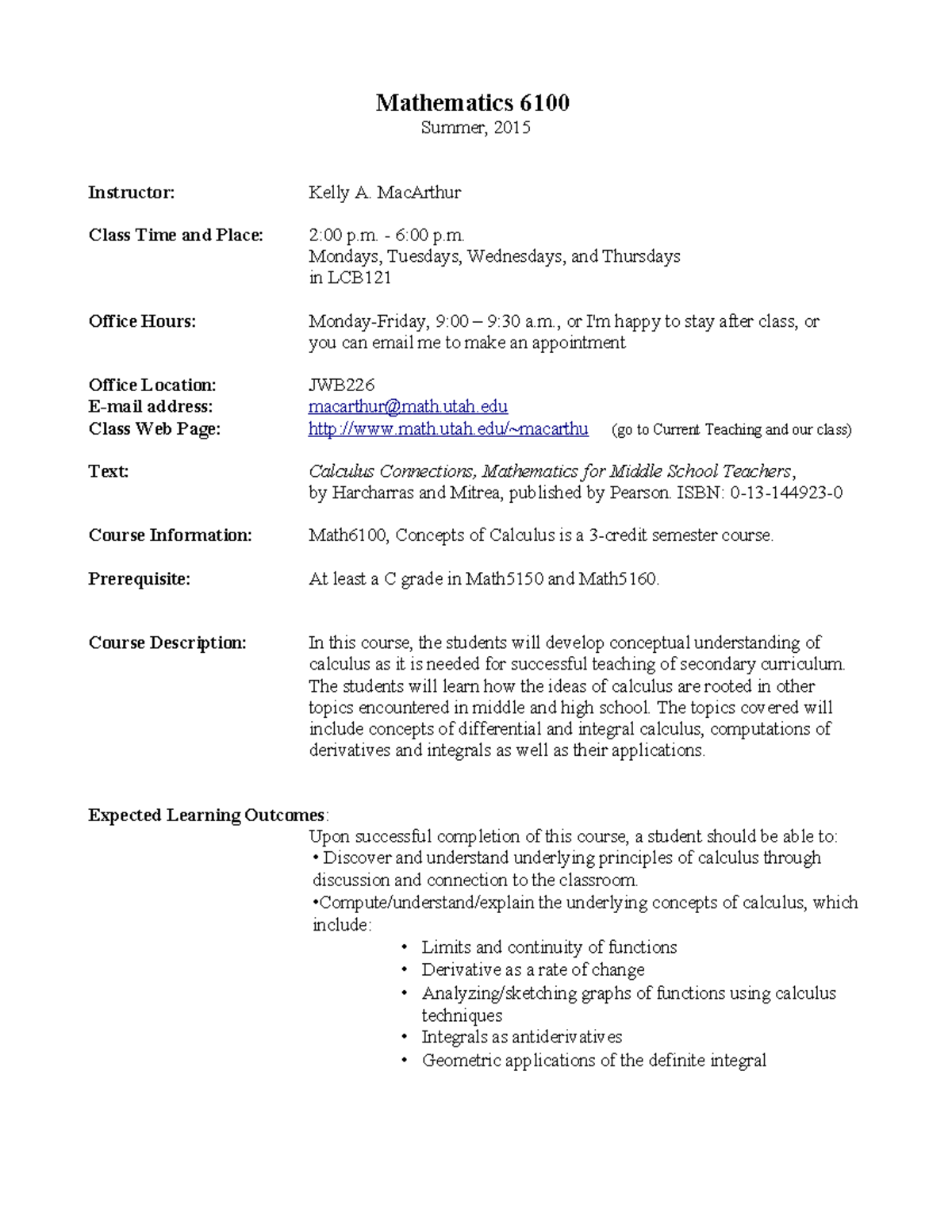 Math6700 midterm xtt - Mathematics 6100 Summer, 2015 Instructor: Kelly ...