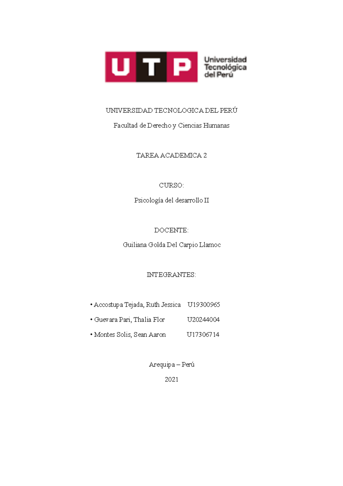 TA-2-desarrollo 2 - Tarea academica II de psicologia del desarrollo II - UNIVERSIDAD TECNOLOGICA ...