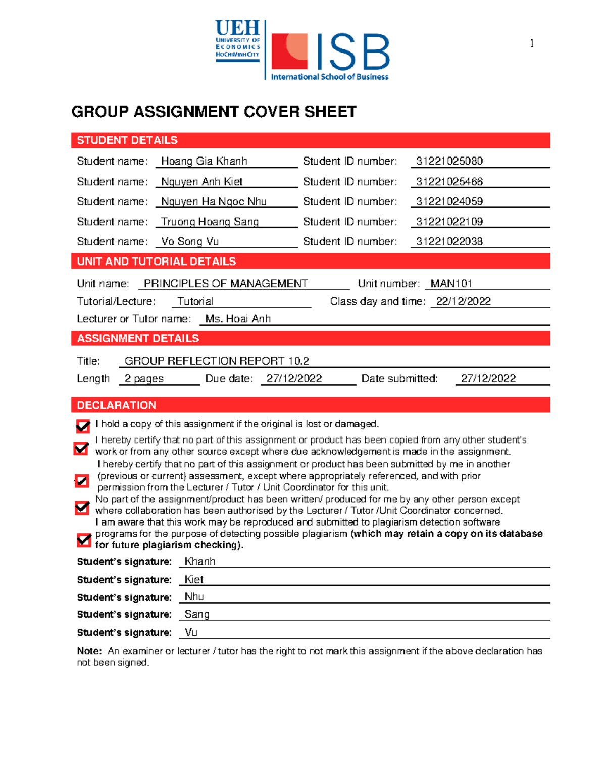 Group 8 DH48IBU08 Group Reflection Report 10 - 1 GROUP ASSIGNMENT COVER ...