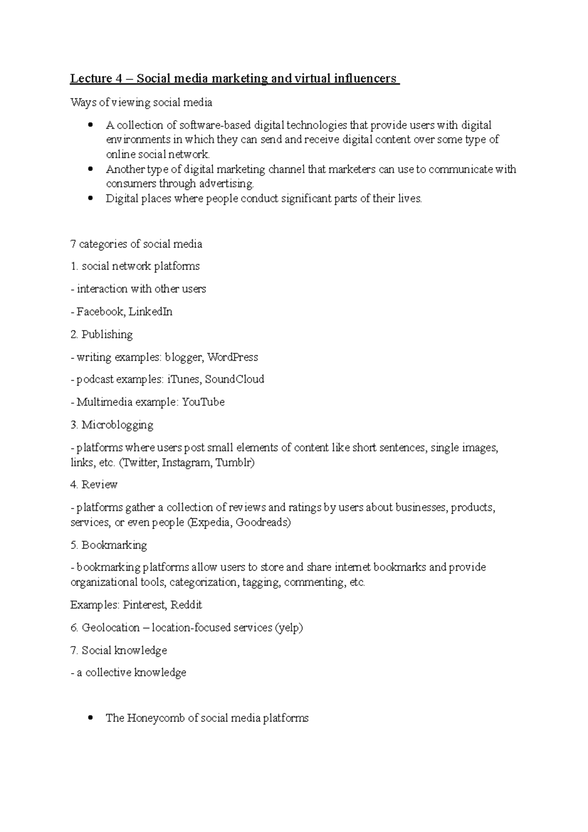 Lecture 4 - Lecture 4 – Social media marketing and virtual influencers ...