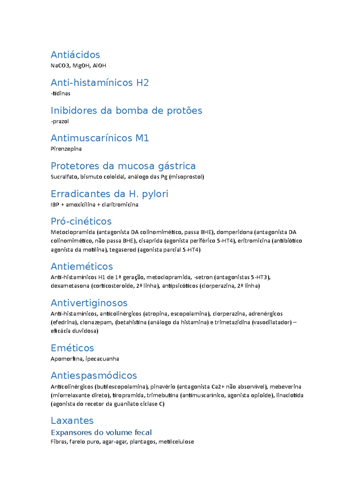 Lista dos fármacos a saber 2ª frequência Farmaco II - Antiácidos NaCO3 ...
