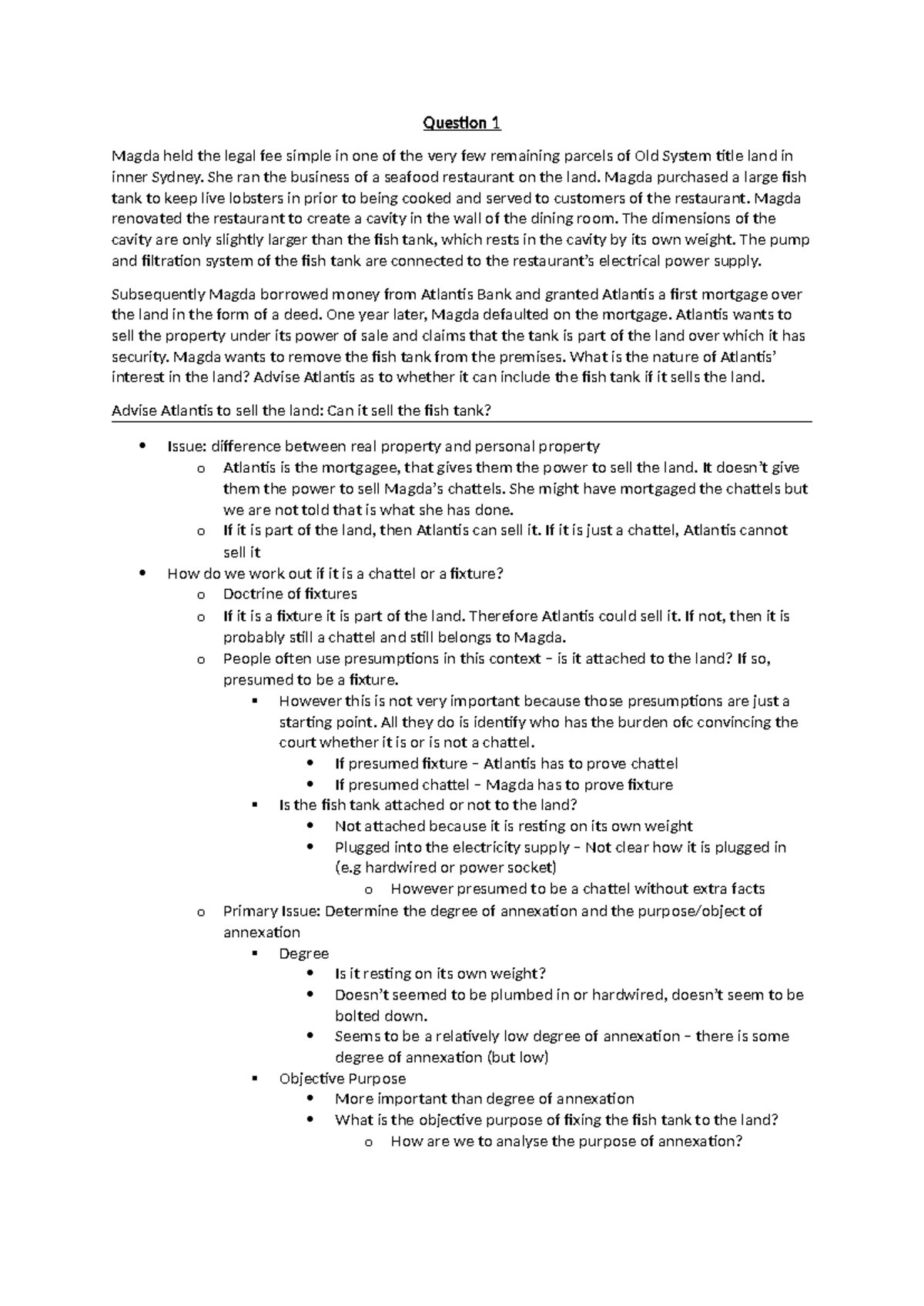 Tutorial Question 1 Answer Question 1 Magda Held The Legal Fee Simple In One Of The Very Few