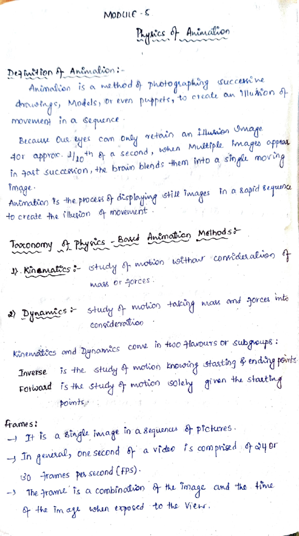 Physics module 5 notes - Deg uilion f Animalion: movemen) in a sequence ...