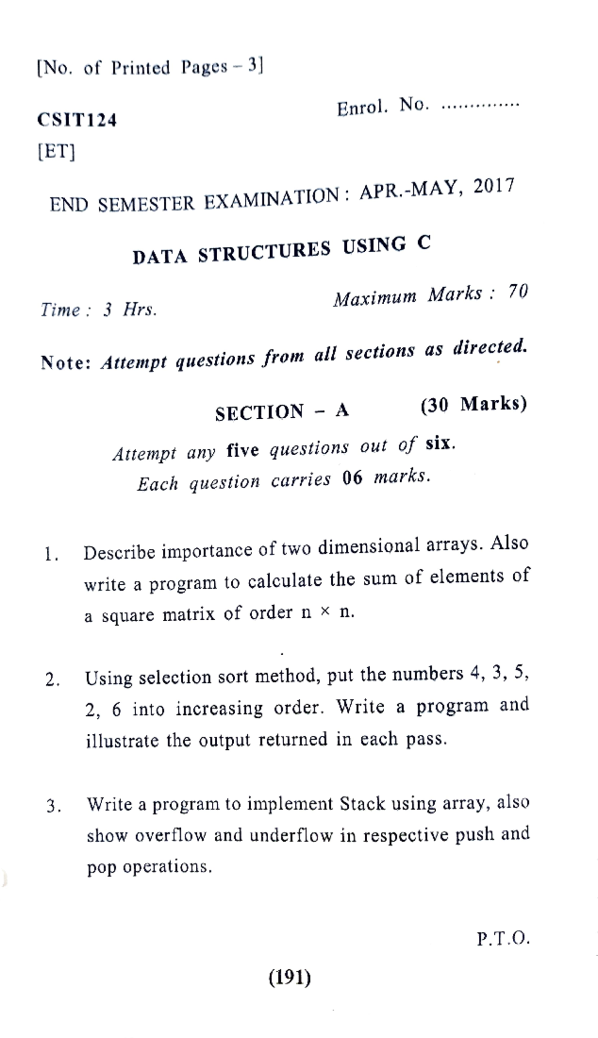 DS previous years - These are the pyq papers for data structure using C - ####### [No. of ...