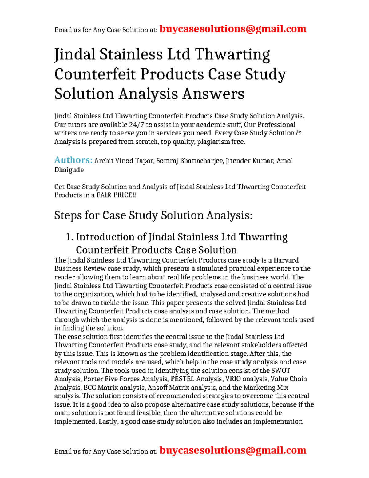 Case Solution Jindal Stainless Ltd Thwarting Counterfeit Products ...
