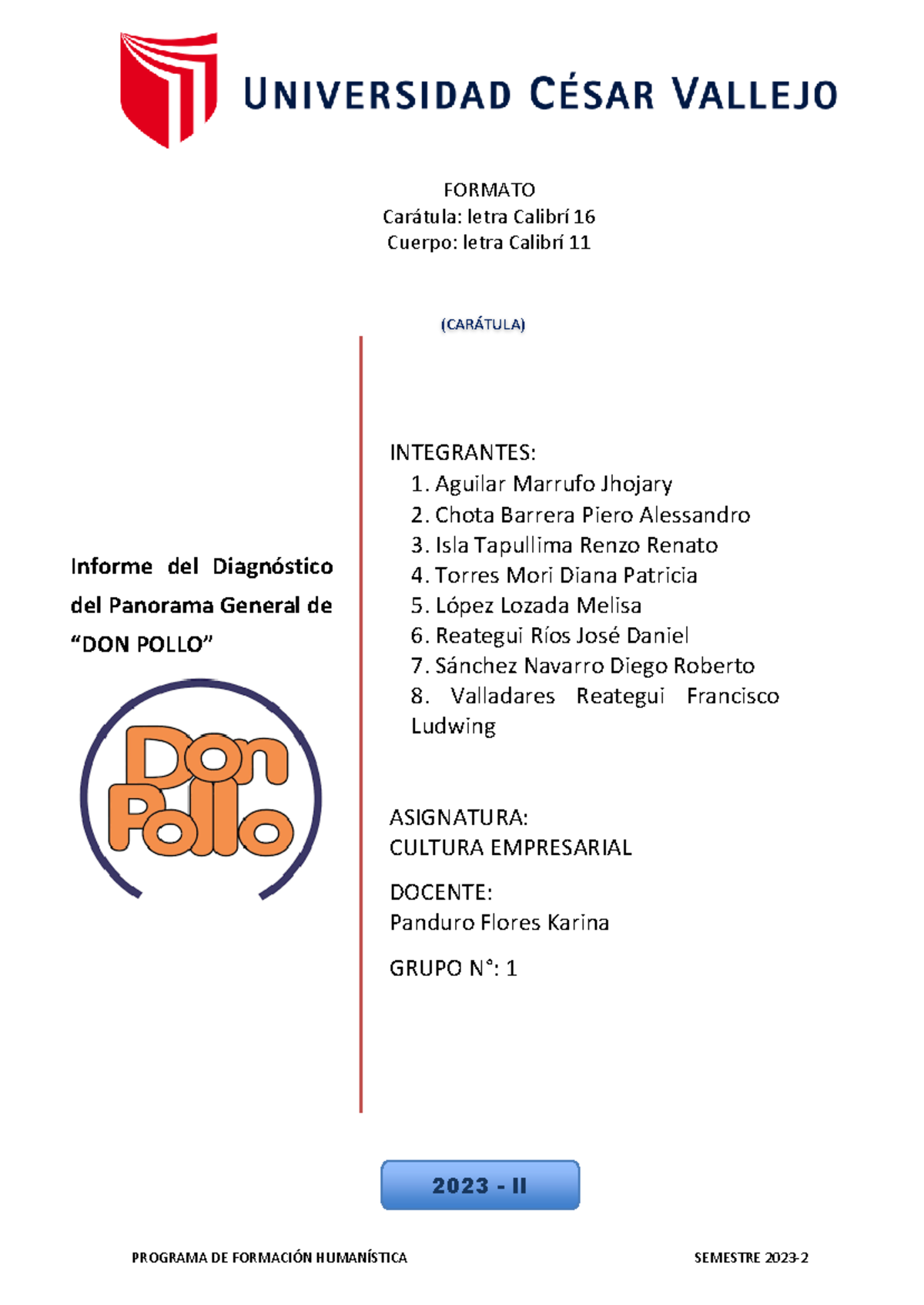 Derrecho penal informe - FORMATO Carátula: letra Calibrí 16 Cuerpo ...