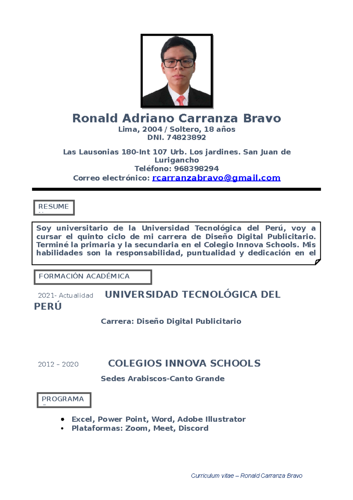 CV-Ronald Adriano Carranza Bravo - Ronald Adriano Carranza Bravo Lima ...