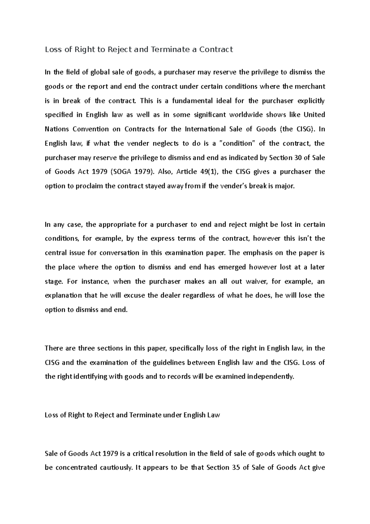 Loss of Right to Reject and Terminate a Contract - This is a ...