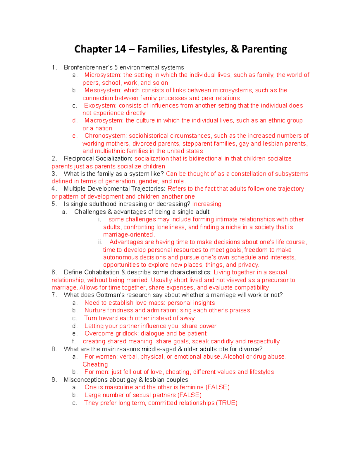 Life Span Development Final Study Guide - Chapter 14 – Families ...