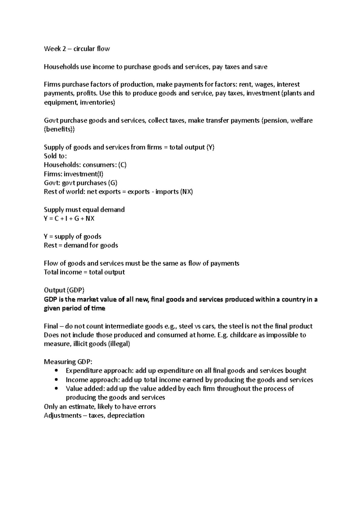 Week 2 circular flow - Lecture notes - Week 2 – circular flow ...