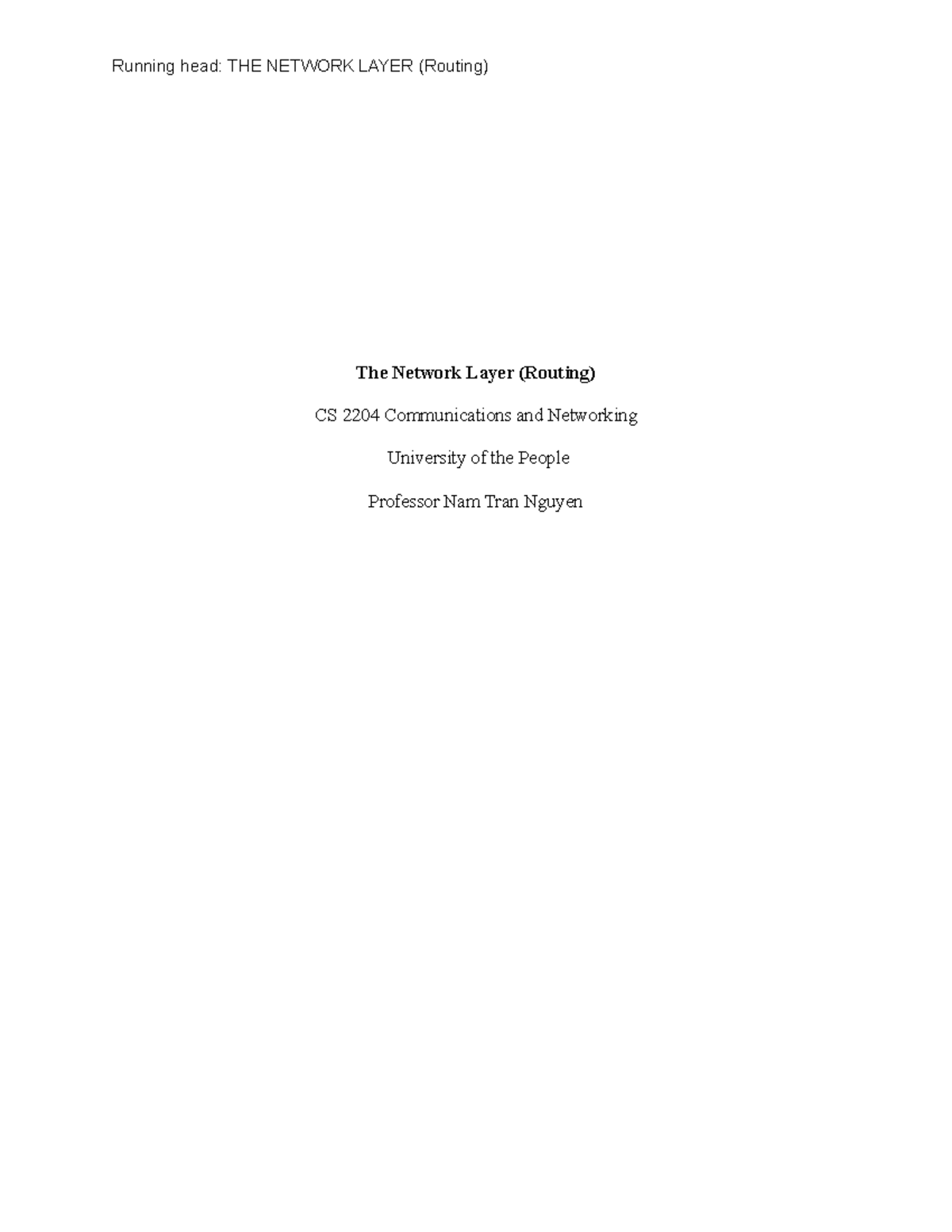 Unit 5 Written Assignment-1 - The Network Layer (Routing) CS 2204 ...