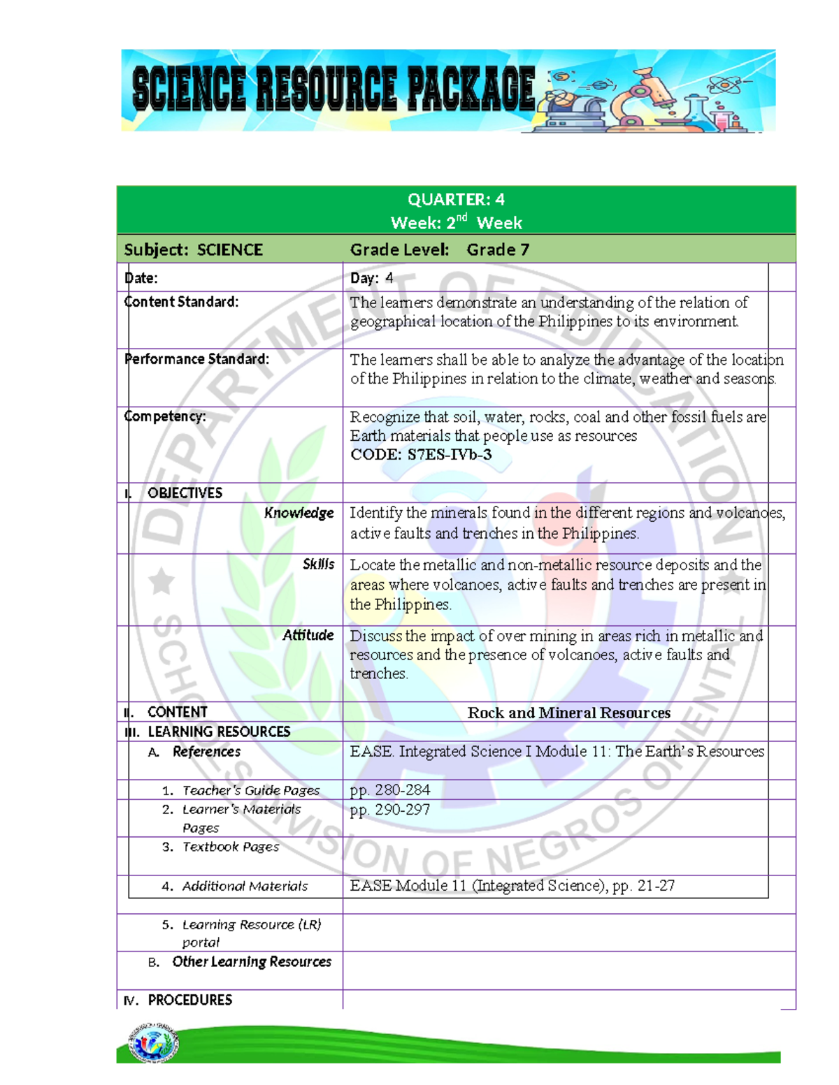 DLP SCI 7 4QTR W2 D4 - None - Prepared by: Argelyn A. Mahumot, T-III ...