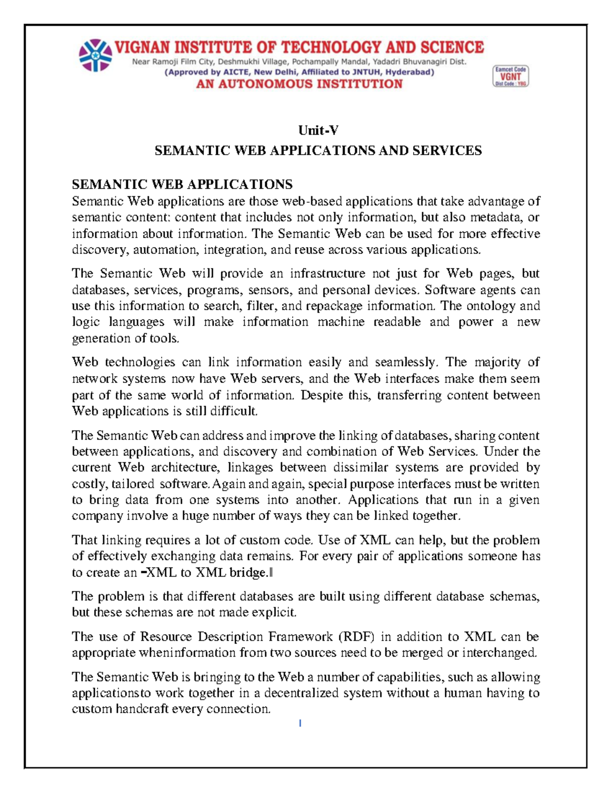 Semantic Web Unit5 Notes - Unit-V SEMANTIC WEB APPLICATIONS AND ...