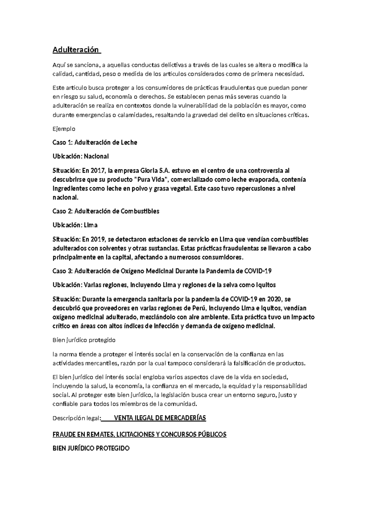 Adulteración - dffdfd - Adulteración Aquí se sanciona, a aquellas conductas delictivas a través ...