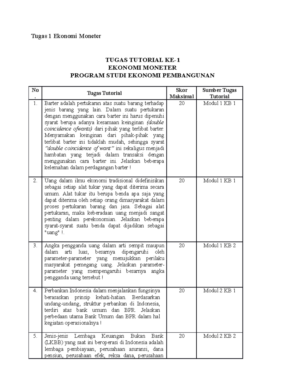 Tugas 1 Ekonomi Moneter 5 - Tugas 1 Ekonomi Moneter TUGAS TUTORIAL KE- 1 EKONOMI MONETER PROGRAM ...