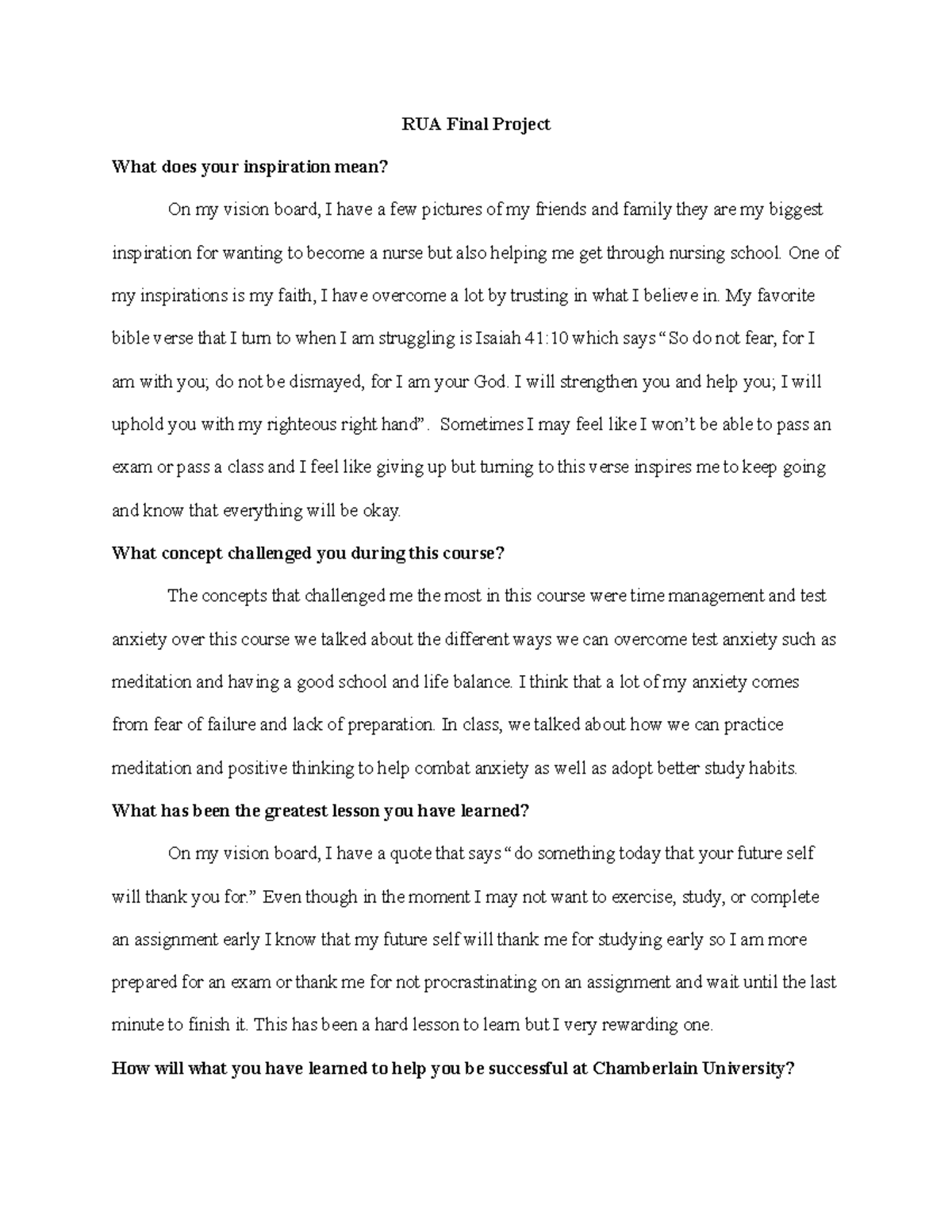 RUA Final Project - essay - RUA Final Project What does your ...