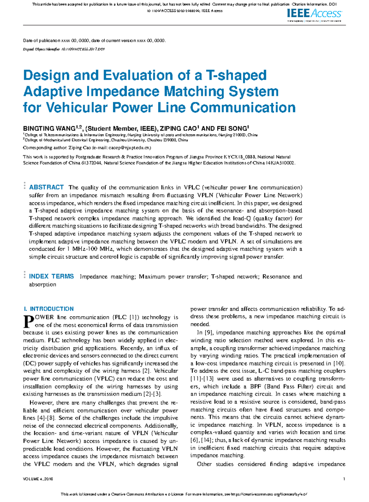 Design and Evaluation of a T-Shaped Adaptive Imped - 10.1109/ACCESS.2020, IEEE Access Date of ...