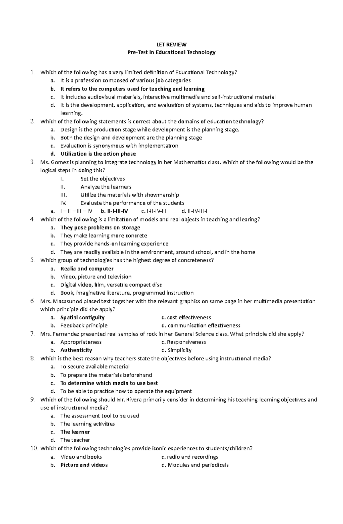 LET Practice Test (Educational Technlogy) - LET REVIEW Pre-Test in ...