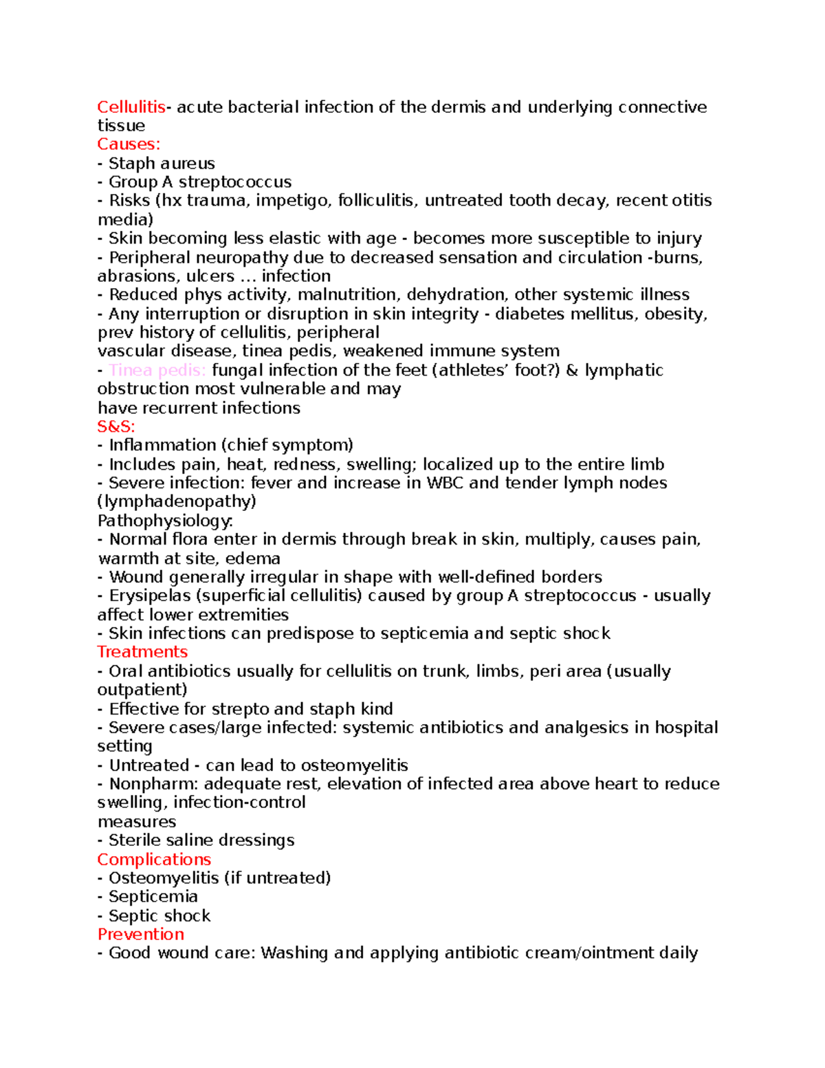 Mod 8:9 Notes - Cellulitis- acute bacterial infection of the dermis and ...