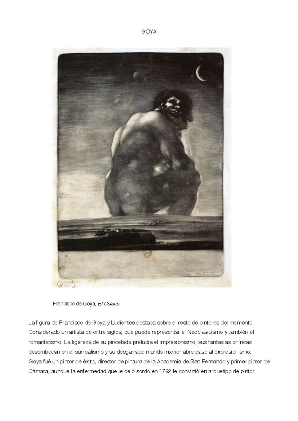 Goya definitivo - Resumen Francisco de Goya - GOYA Francisco de Goya ...