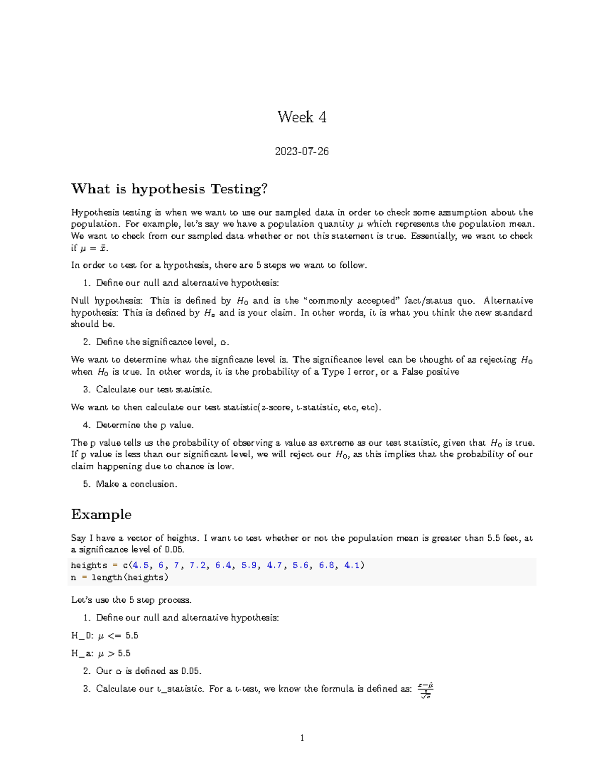 Week4 - week 4 summary for r code - Week 4 2023-07- What is hypothesis ...