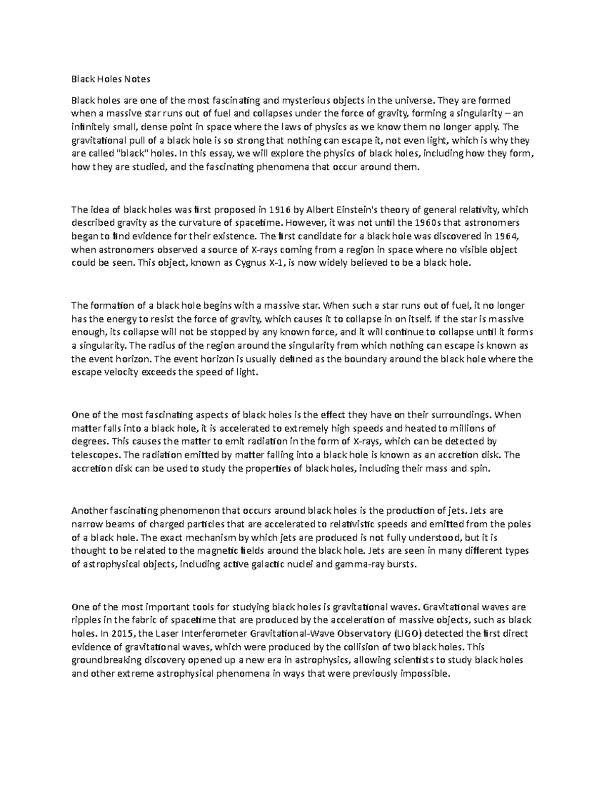 Black Holes Notes - Black Holes Notes Black holes are one of the most ...