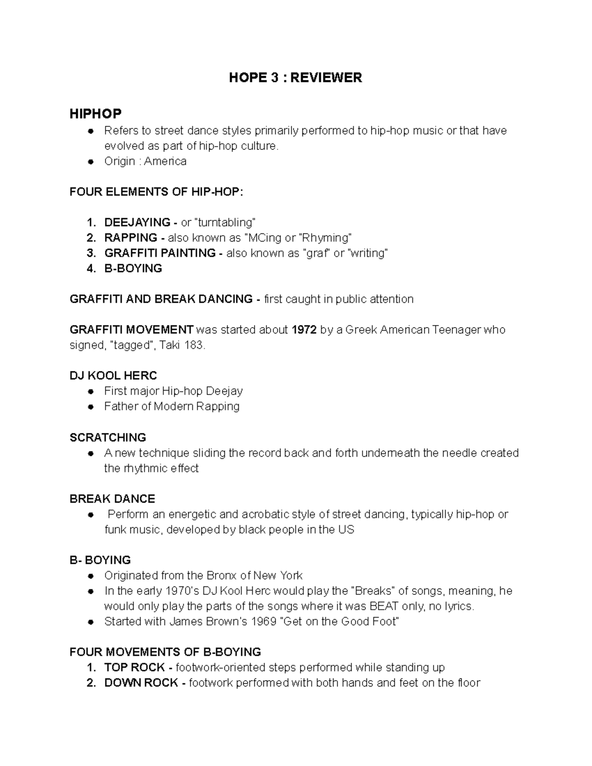 HOPE-3- Reviewer - pe 3 - HOPE 3 : REVIEWER HIPHOP Refers to street ...