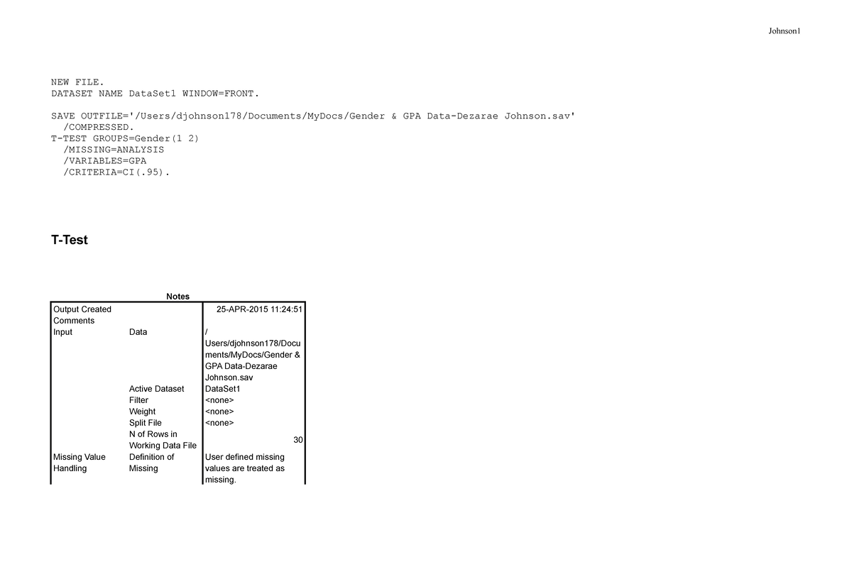 SPSS Project-Dezarae Johnson - NEW FILE. DATASET NAME DataSet1 WINDOW=FRONT. SAVE - Studocu