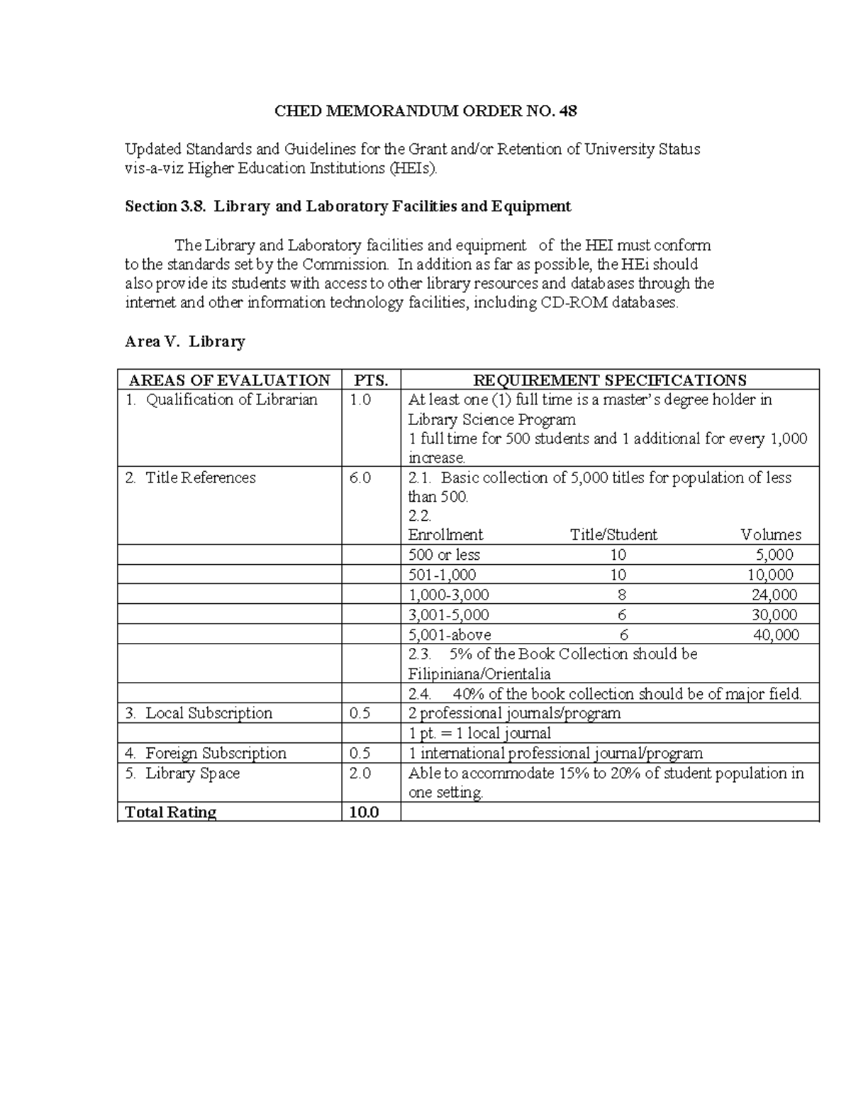 CHED Standards FOR Academic Libraries - CHED MEMORANDUM ORDER NO. 48 ...